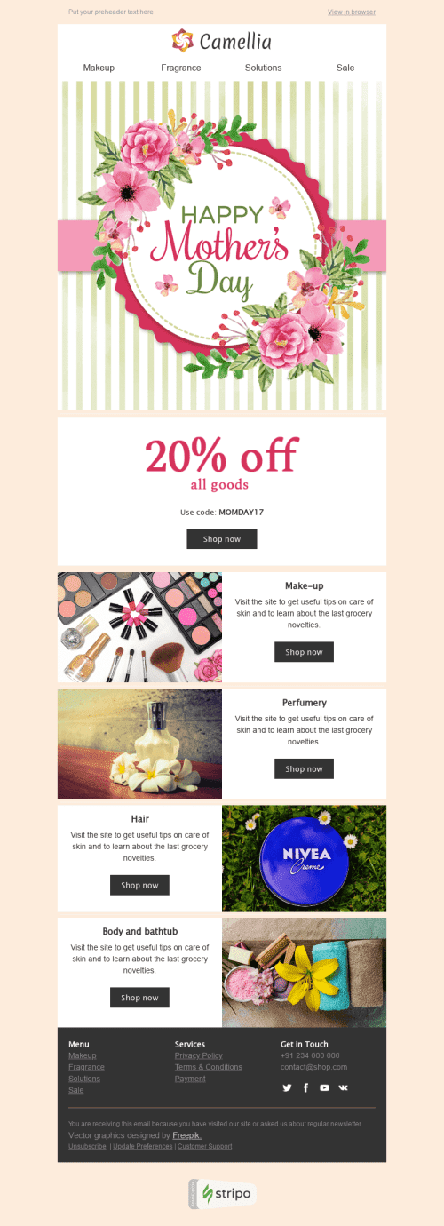 Tenderness for Cosmetics Email Template by Stripo.email