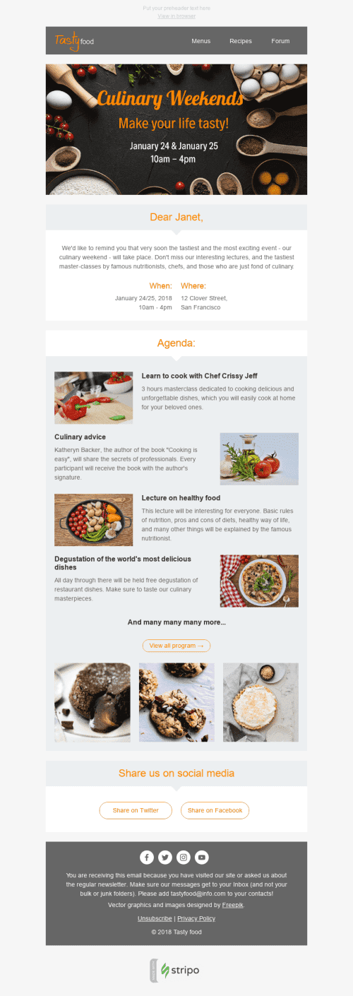 Culinary Weekend Email Template by :full_name — Stripo.email