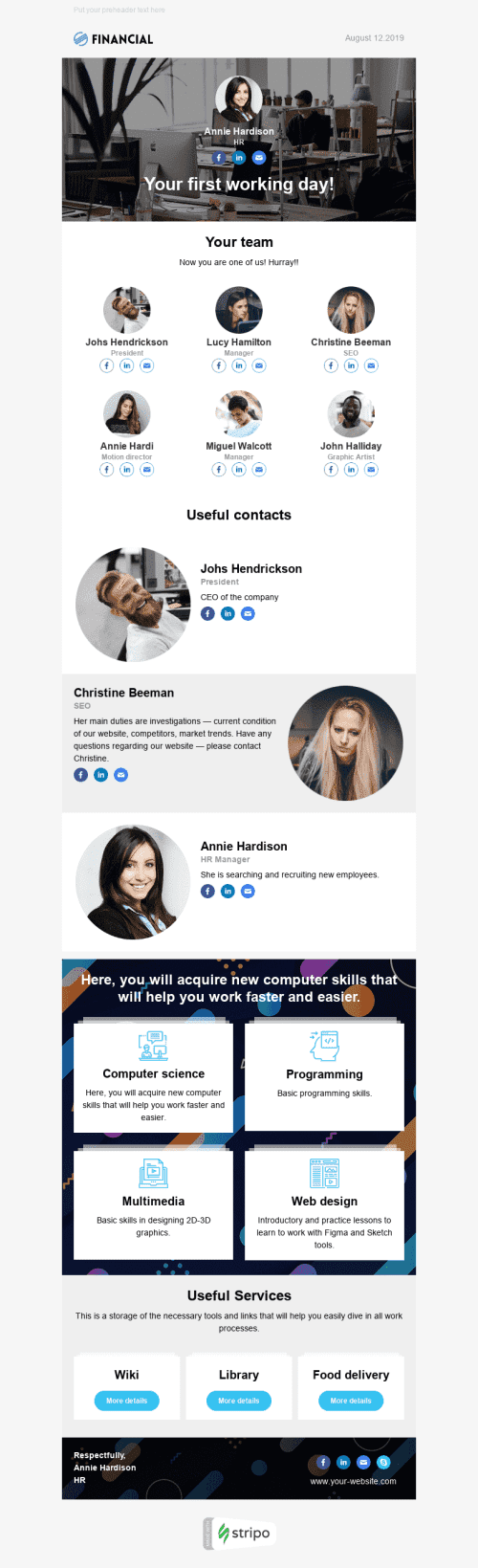 First Working Day Email Template by :full_name — Stripo.email