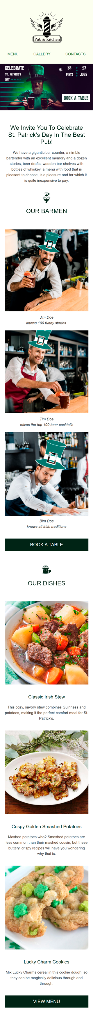 St. Patrick’s Day Email Template «In The Best Pub» for Food industry ...