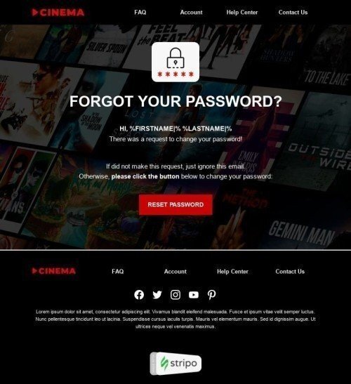 Password Reset Email Template «Restore the movie» for Movies industry ...