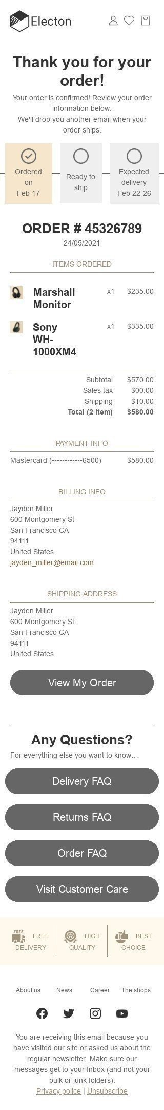 Order information Email Template by Stripo.email