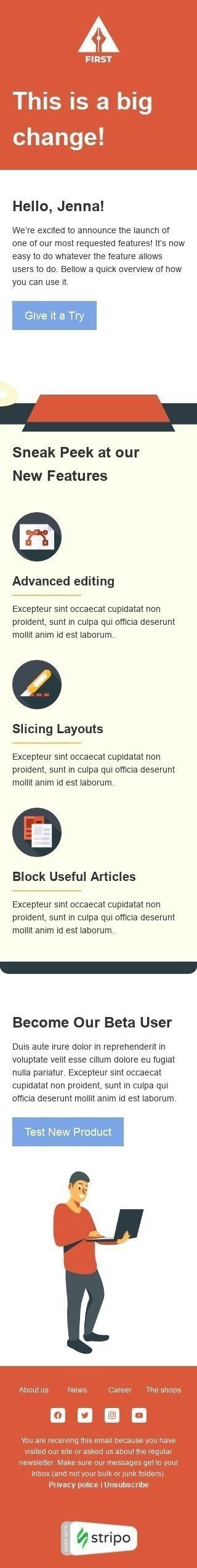 Diventa nostro utente beta Modello email di Stripo.email