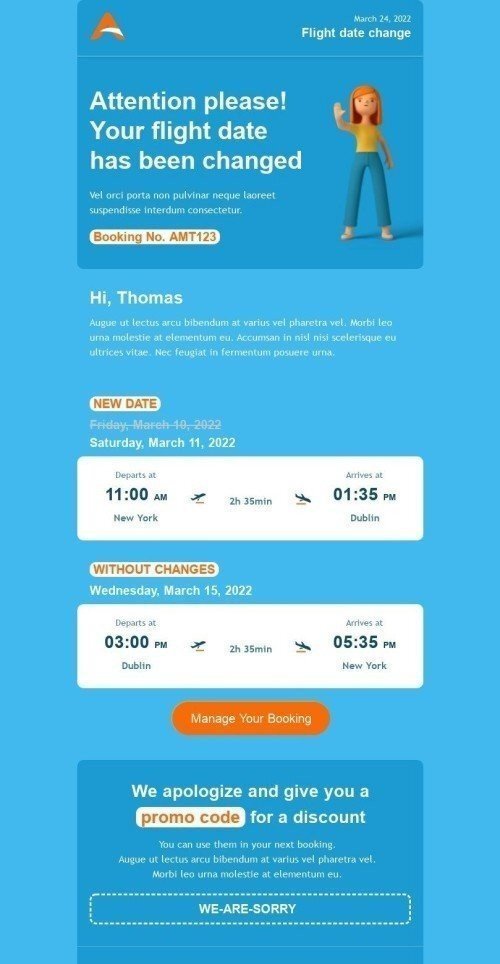 Flight date change Email Template by Stripo.email