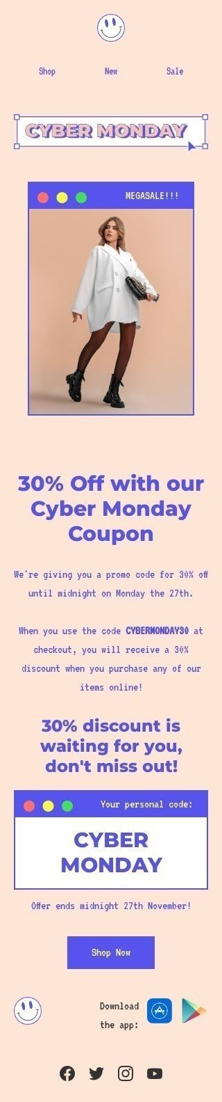 Our Cyber Monday coupon Email Template by Stripo.email