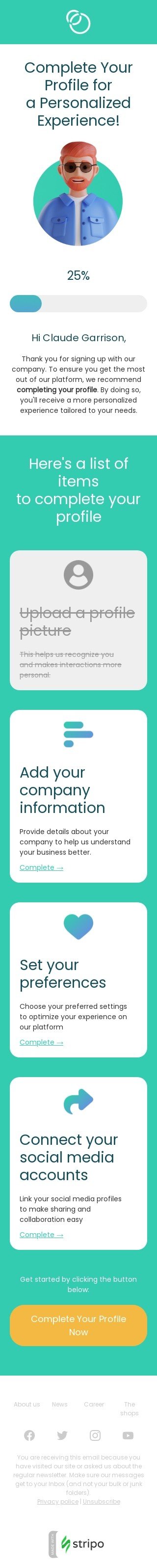 Complete your profile Email Template by Stripo.email