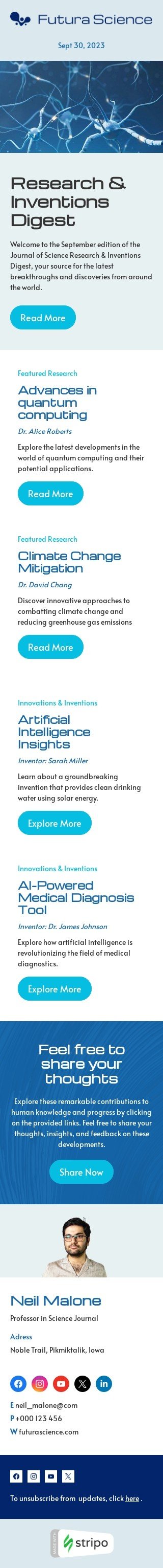 Digest di ricerca e invenzioni Modello email di :full_name — Stripo.email