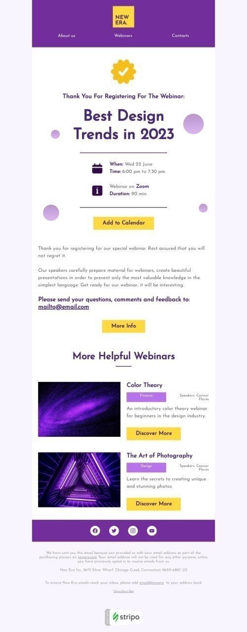 Thank you for registering Email Template by Stripo.email