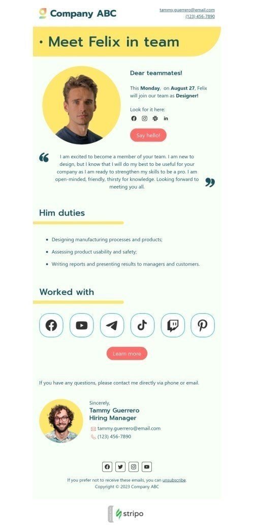 Welcome in team Email Template by Stripo.email
