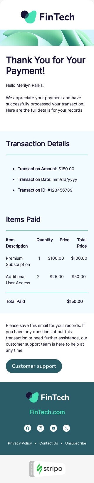 Confirmation of your payment Email Template by Stripo.email