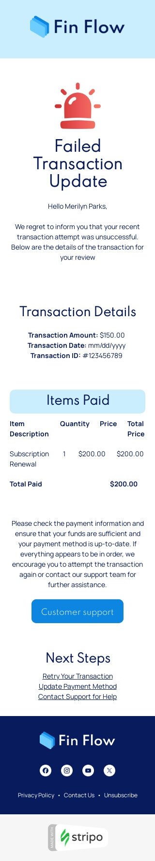 Transaction failed notice Email Template by Stripo.email