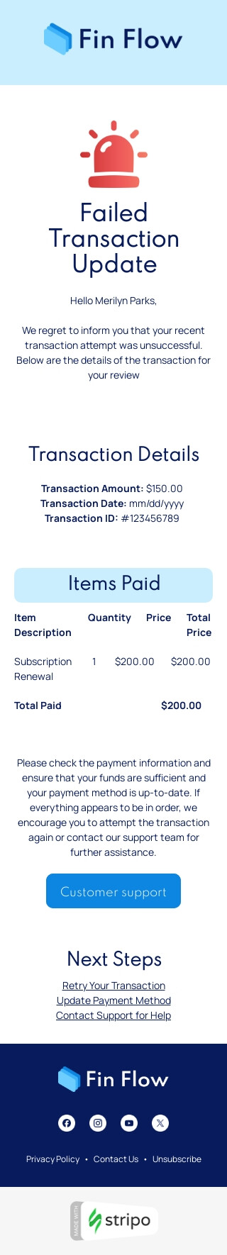 Transaction failed notice Email Template by Stripo.email