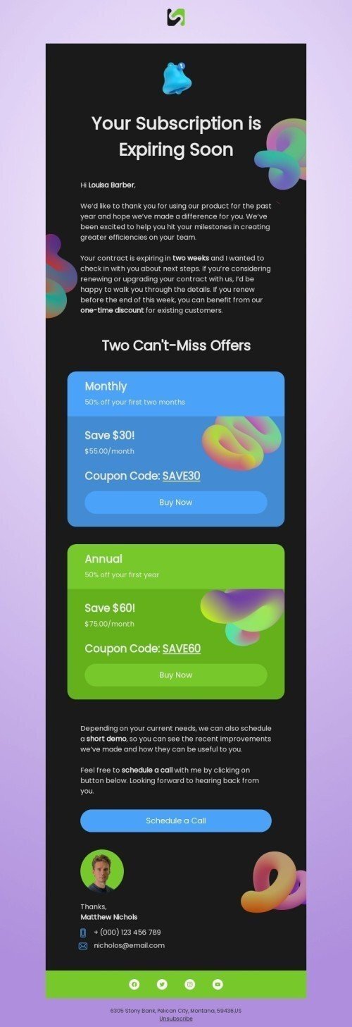 Subscription is expiring soon Email Template by Stripo.email