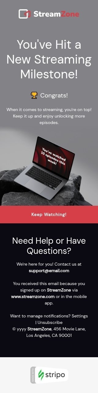 New streaming milestone Email Template by :full_name — Stripo.email