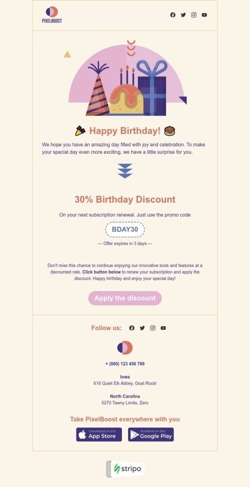20 Birthday Email Templates 📭 | Free Birthday HTML Email Template ...