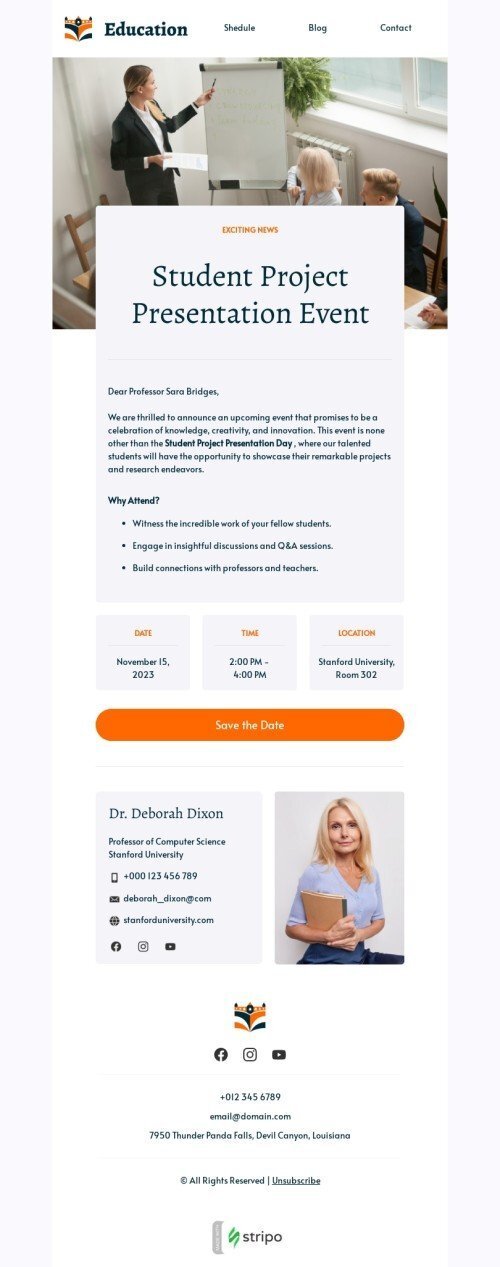 Student project presentation event Email Template by Stripo.email