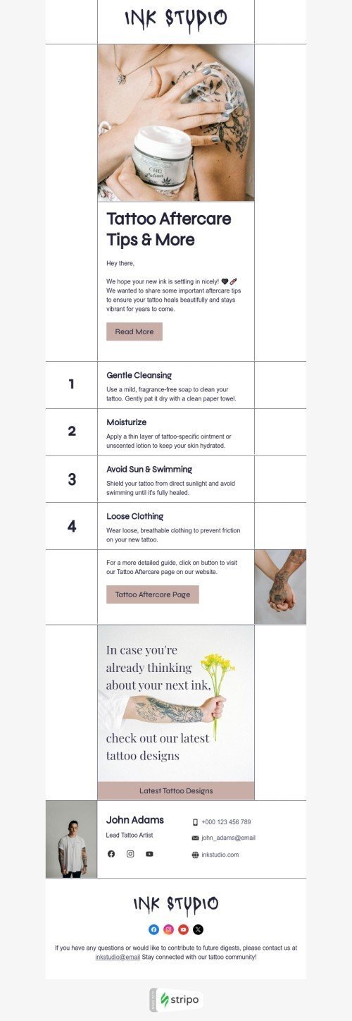 Tattoo aftercare tips & more Email Template by Stripo.email