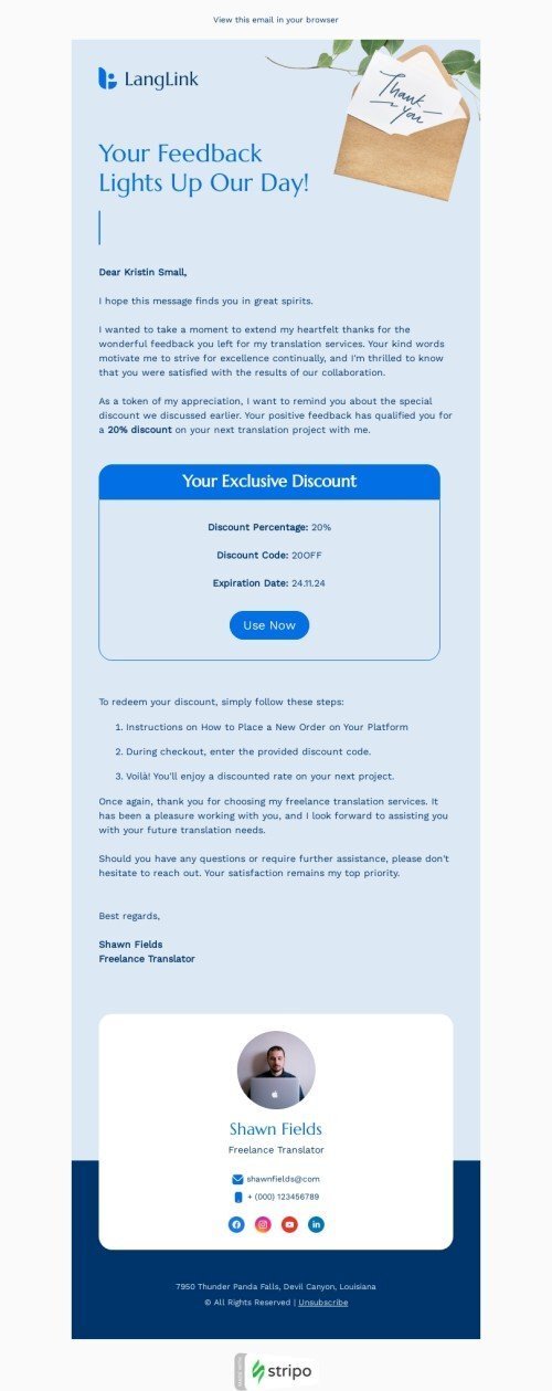 Feedback lights up our day Email Template by Stripo.email