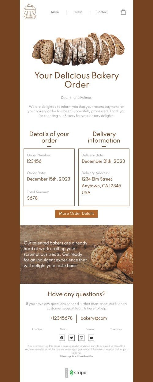 Bakery order Email Template by :full_name — Stripo.email