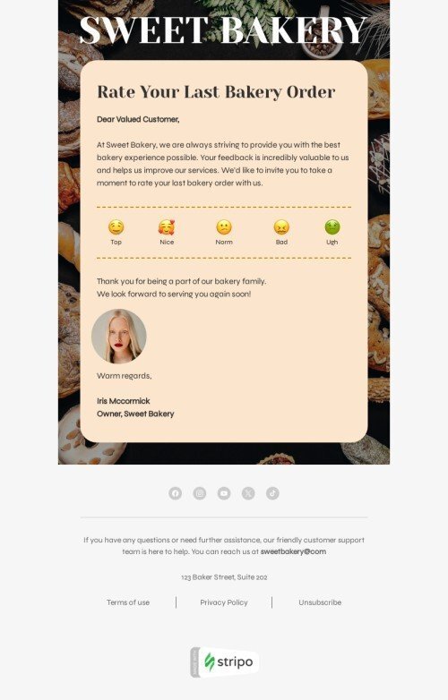 Rate your last bakery order Email Template by Stripo.email