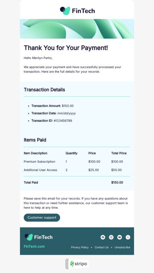 Confirmation of your payment Email Template by Stripo.email