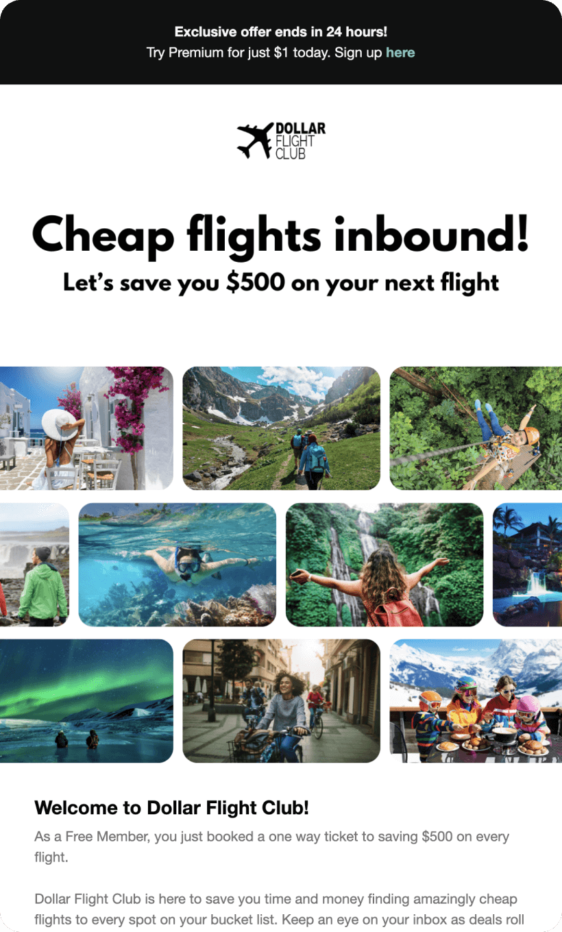Email Review: Dollar Flight Club vs. Going — Stripo.email